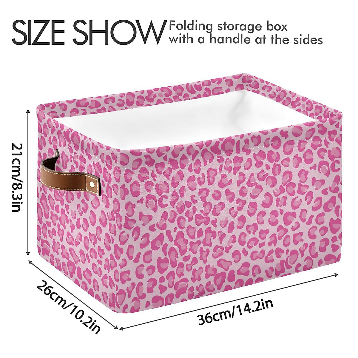 YETTASBIN Pink Leopard Storage Basket 1pc, Large Collapsible Toys Clothes Organizer, Durable Canvas Storage Bin with Handle for Shelves Closet Laundry Home Office Decor