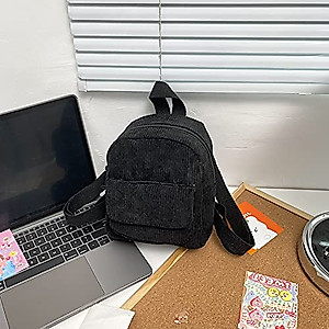 sikiwind Women Mini Backpack Corduroy Girls Bookbags Retro Travel Rucksack (Black)