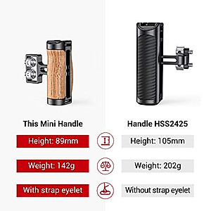 SMALLRIG Wooden Mini Handle Side Handgrip with 1/4"-20 Screws for Mirrorless Digital Camera DSLR Camera Small Camera Cage with Cold Shoe Mount Built-in Wrench, Up and Down Adjustable - 2913