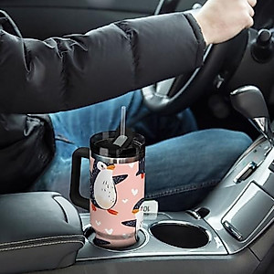FRCSDIY Cartoon Penguin Insulated Tumbler with Handle and Straw Lid,40oz Leakproof Stainless Steel Cup BPA-Free Water Bottle