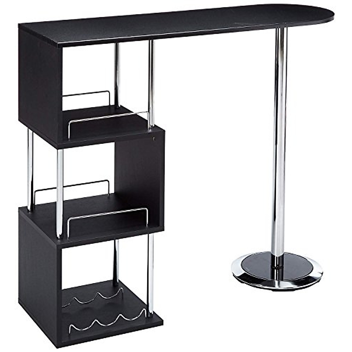 Kings Brand Furniture Minorca Modern Wine Bar Table w/Shelves (Black), Bkack