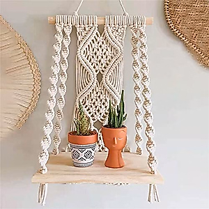 Ywreeddace Macrame Wall Hanging Shelf，Handmade Boho Rope Plant Hanger Holder for Decor