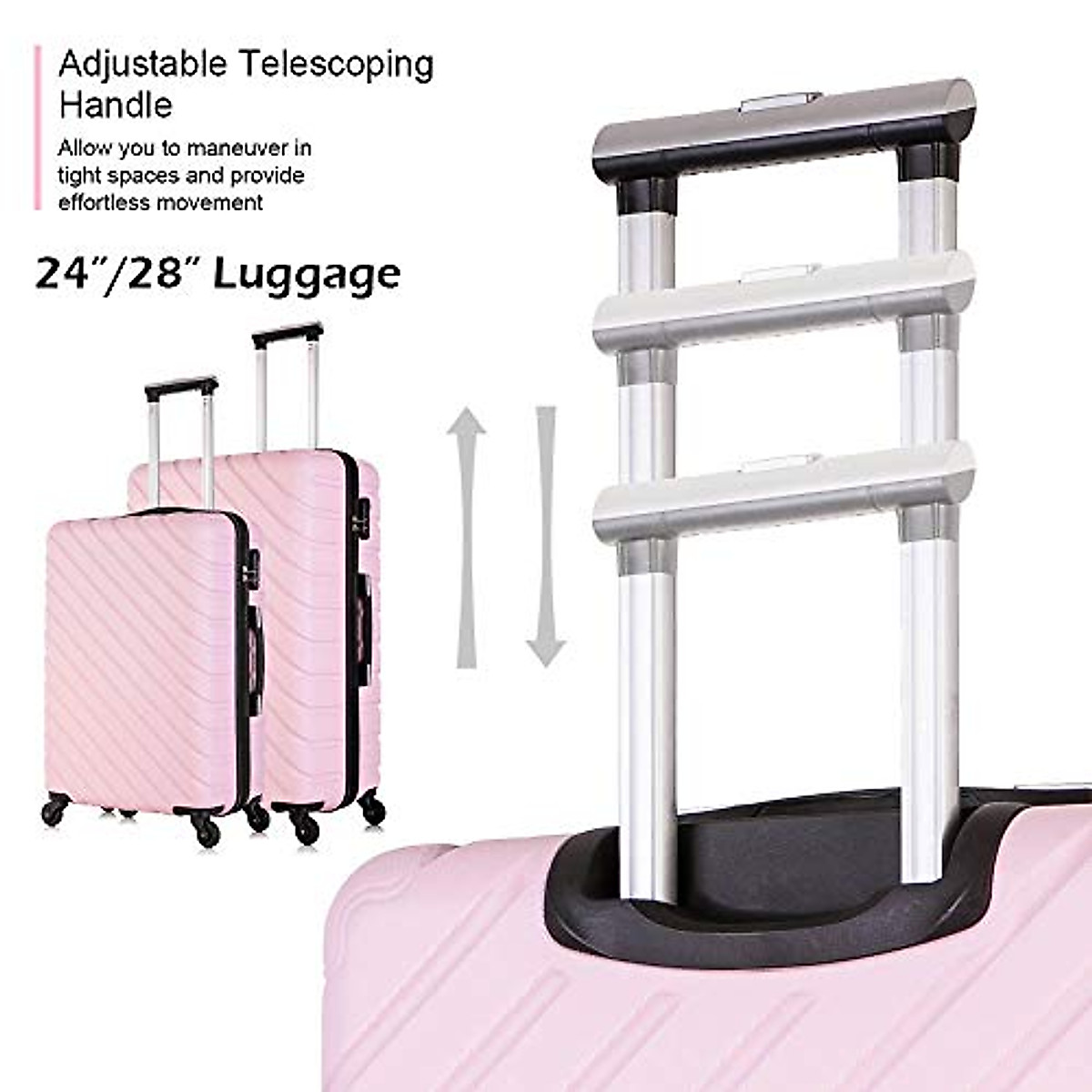 Apelila 4 Piece Luggage Sets,Travel Suitcase Spinner Hardshell Lightweight w/Free Suitcase Cover& Hanger (4PC Pink)