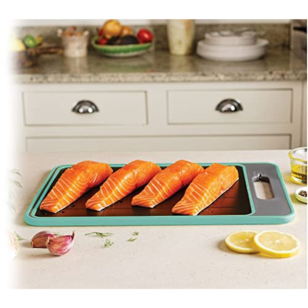 Zippi Fast Thaw 4-in-1 Defrosting Tray, Cutting Board, and Knife Sharpener for Frozen Food Thawing, Quickly Defrost and Thaw Meat and Food, Chemical Free, Eco-Friendly Design, No Electricity