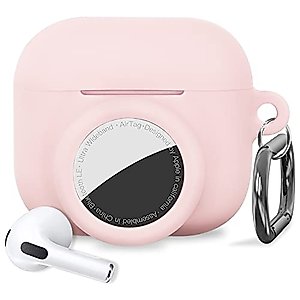 Linue 2 in 1 Case Cover Design for Airpods 3 and AirTags, Flexible Silicone Airpods 3 Case, Locator Case with Keychain Compatible with Airpods 3rd (2021) & Apple AirTag, Pink