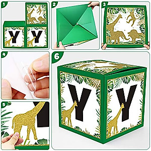 Baby Shower Balloon Box Decorations Gold Safari Jungle Animals Baby Shower Boxes Decor for Gender Reveal Birthday Party Decorations Supplies Boy Girl Baby Blocks Decorations