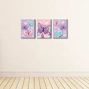 Big Dot of Happiness Beautiful Butterfly - Floral Nursery Wall Art and Kids Room Decor - 7.5 x 10 inches - Set of 3 Prints
