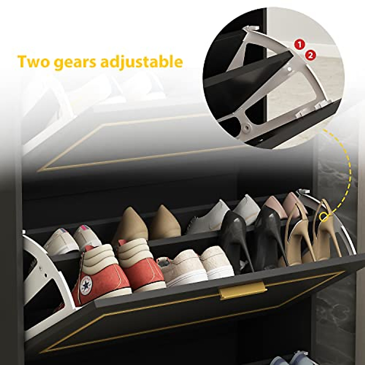 FUFU&GAGA Shoe Cabinet with 3 Flip Drawers & 1 Storage Cabinet, Modern Shoe Storage Cabinet for Entryway, Freestanding Shoe Rack Storage Organizer (Black, 47.2”W x 9.5”D x 47.2”H)
