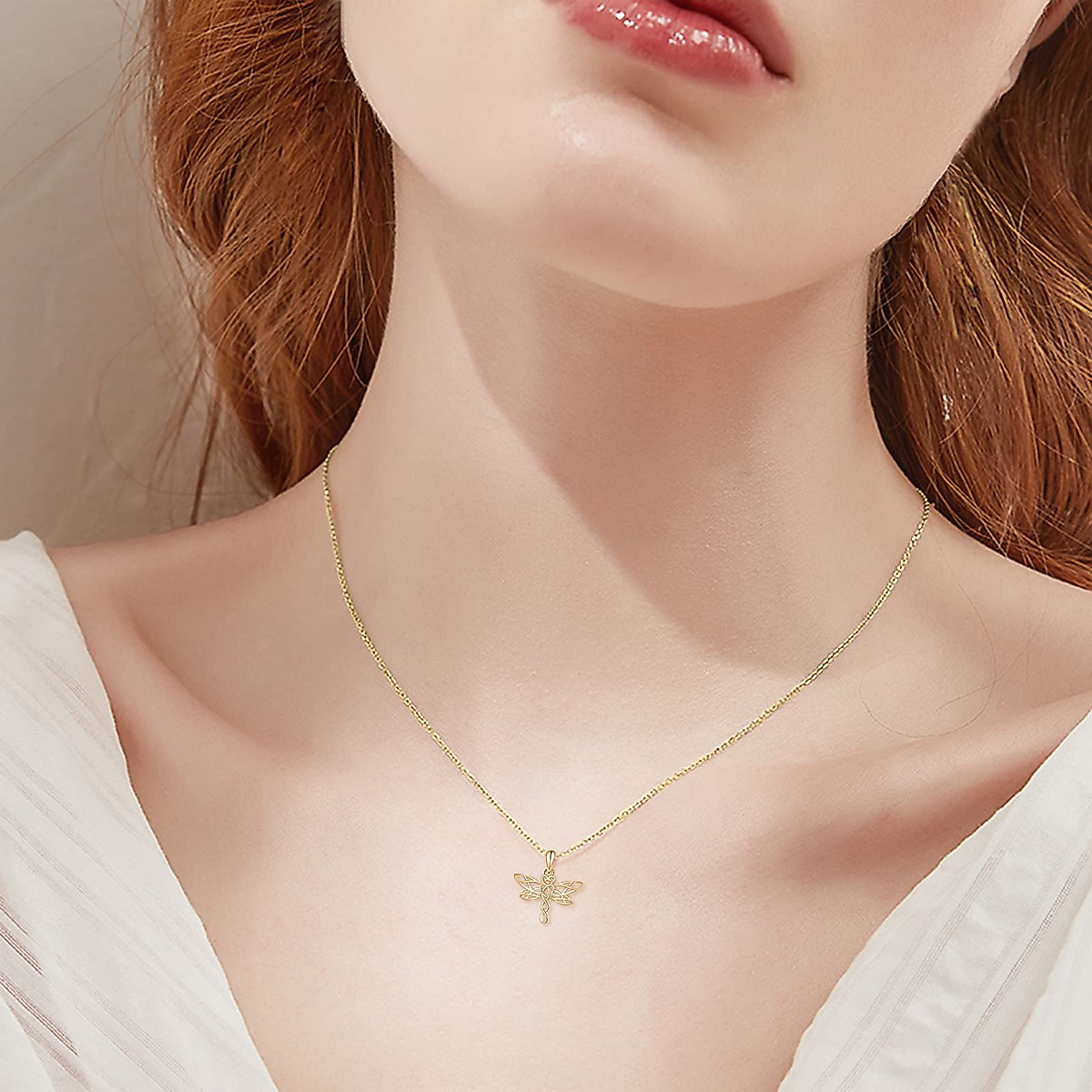 KECHO 14k Yellow Gold Dragonfly Necklace Gifts for Women Celtic Dragonfly Pendant Irish Jewelry