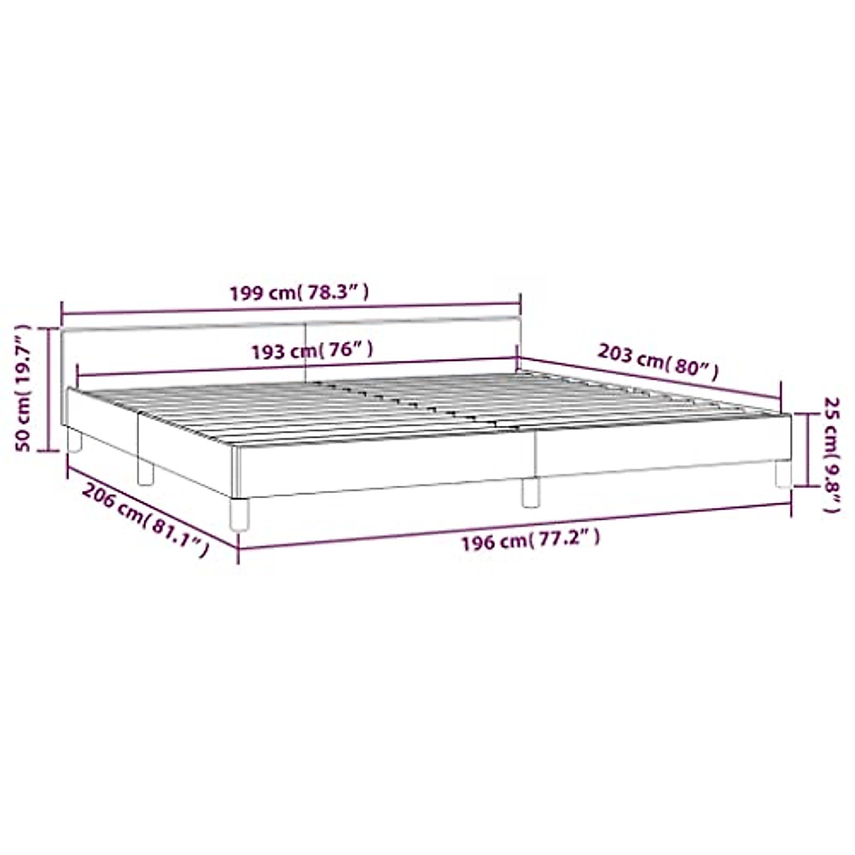 vidaXL Bed Frame with Headboard Home Indoor Bed Accessory Bedroom Upholstered Double Bed Base Furniture Dark Gray 76"x79.9" King Velvet