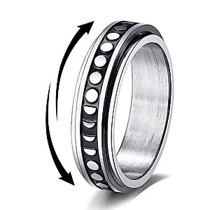 HUASAI Anxiety Ring for Women Fidget Band Ring Moon Sun Star Spinner Rings Stress Relief Rings for Meditation Anti Anxiety Rotating Ring(Moonphase-8)