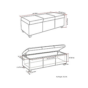 SIMPLIHOME Avalon 48 Inch Wide Rectangle Lift Top Storage Ottoman Bench in Upholstered Slate Grey Linen Look Fabric with Large Storage Space, For the Living Room, Entryway, Bedroom, Contemporary