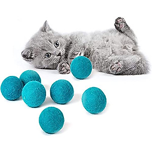 MEOWFIA Wool Ball Toys - 6-Pack of Safe for Cats and Small Dogs Balls - 1.5 Inch Felted Wool Cat Toy and Dog Toy - Perfect with Cat Cave - Silent - Mini Tennis Balls - 6-Pack