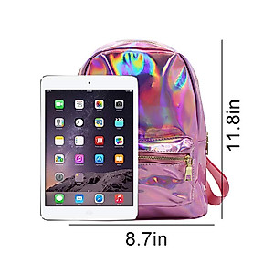 MOSSTYUS Small Holographic Rainbow Shoulder Bag Metallic Satchel Shiny Travel Daypack for Women Lady