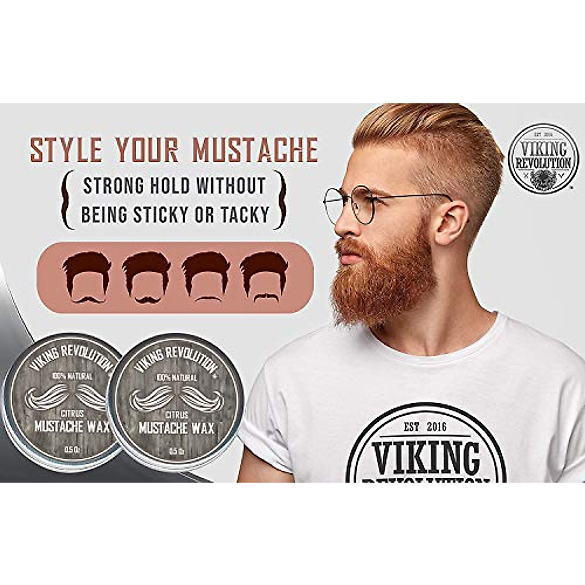 Viking Revolution Mustache Wax 2 Pack - Beard & Moustache Wax for Men - Strong Hold Helps Train Tame & Style (Citrus, 2 pack)