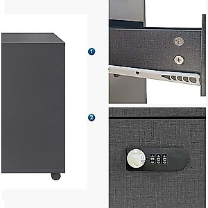 Heliosphere Modern 3 Storage Drawer File Cabinet with Coded Lock, Wood Printer Stand with Open Storage Shelves/Mobile Lateral Filing Cabinet/Easy Assemble for Home Office Bedroom (Dark Gray)