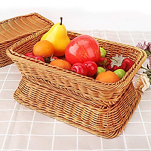 Wicker Bread Basket, Eusoar 11.8"x 7.9"x 2.4" 3pcs Tabletop Food Serving Baskets Trays, Bread Proofing Basket, Food Fruit Vegetables Sundries Storage Basket for Restaurant Bakery Family Party
