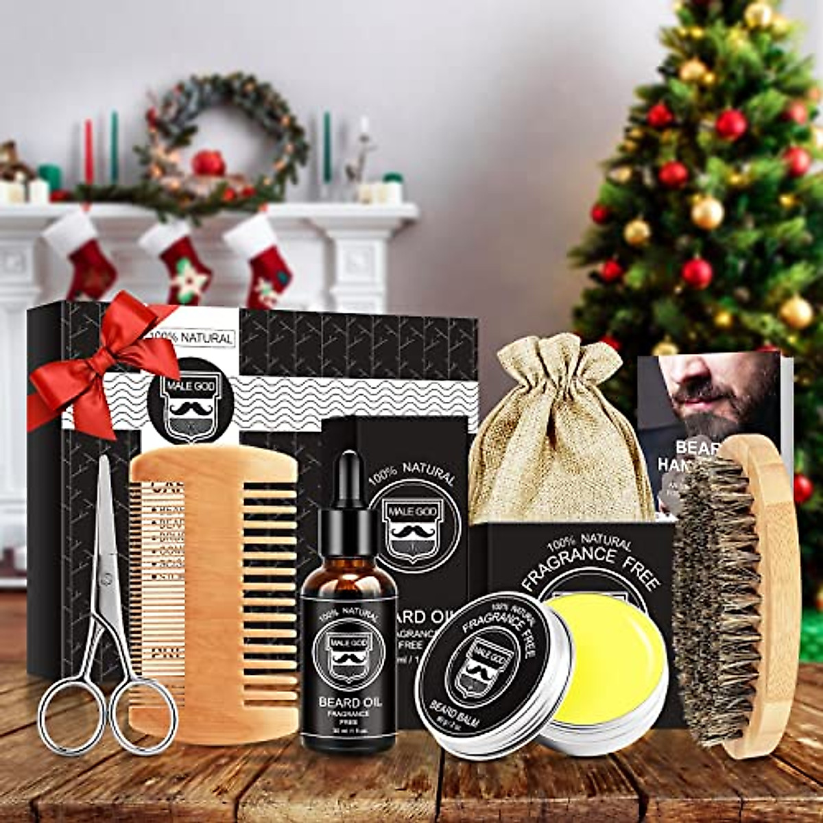 Beard Kit for men - Beard Care Kit for Men's Gifts with Beard Oil, Beard Balm, Beard Brush, Comb, Scissors, Ebook, Anniversary & Birthday Gifts for Men - Valentine's Day Gifts for Him Dad Husband Fiance Boyfriend