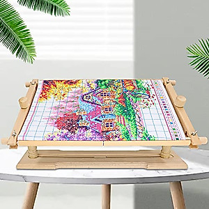 Jasvelly Rotated Embroidery Frame Stand - Adjustable Cross Stitch Scroll Frame, Beech Wood Quilt Frame Needlepoint Holder Floor Table Lap Stand for Stitching Sewing Craft (983312)