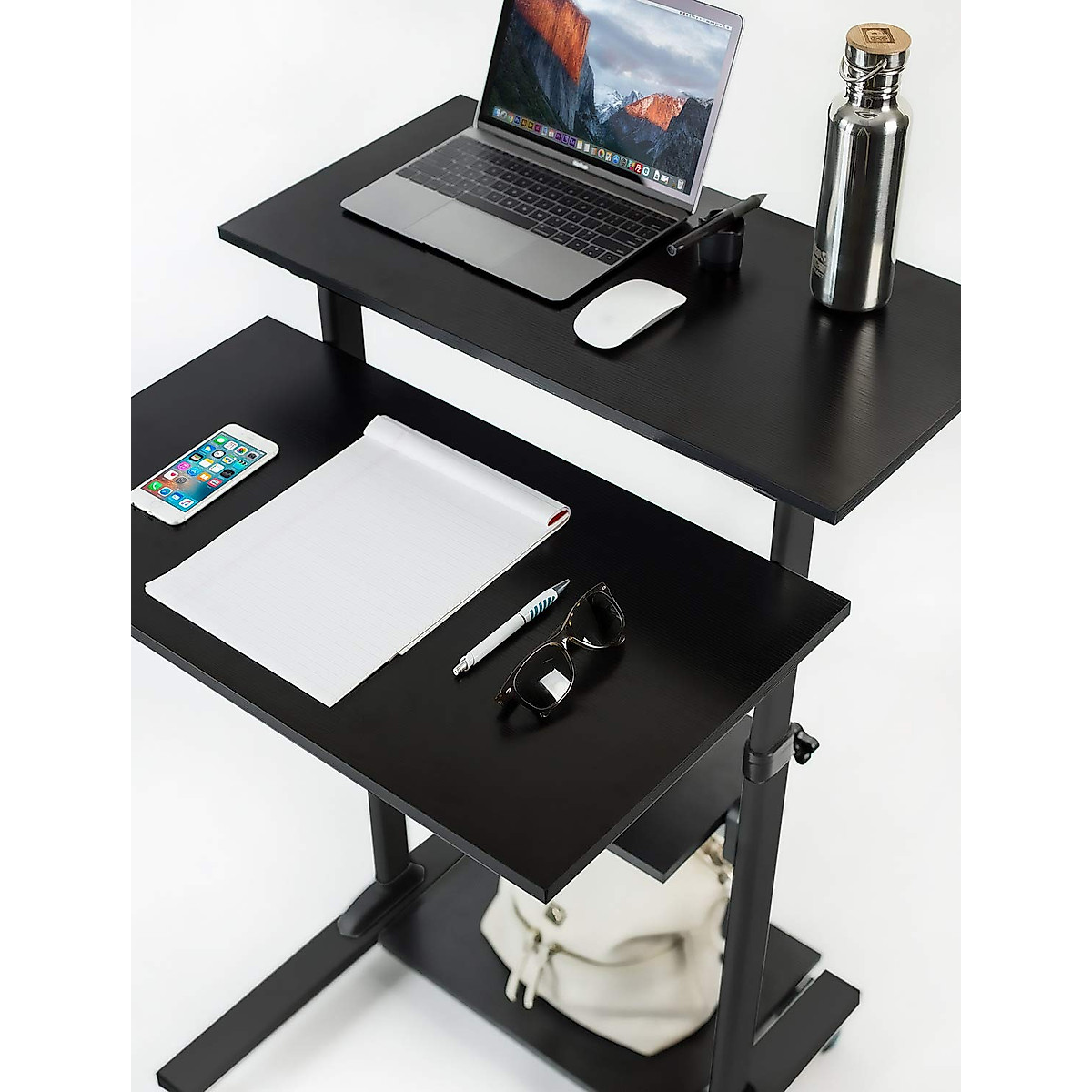 Mount-It! Mobile Standing Desk/Height Adjustable Stand Up Computer Work Station | Rolling Presentation Cart with 27.5 Inch Wide Platform, Locking Wheels