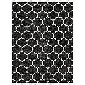 Unique Loom Hygge Shag Collection Area Rug - Trellis (9' x 12' Rectangle, Black and White)