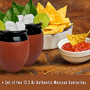 Cantaritos De Barro Mexicanos Jarritos Set Of Two Glazed 13.5 Oz Clay Cups Tequila Gifts Margarita Glasses Fiesta Taco Tuesday Fun Colors 5 de Mayo