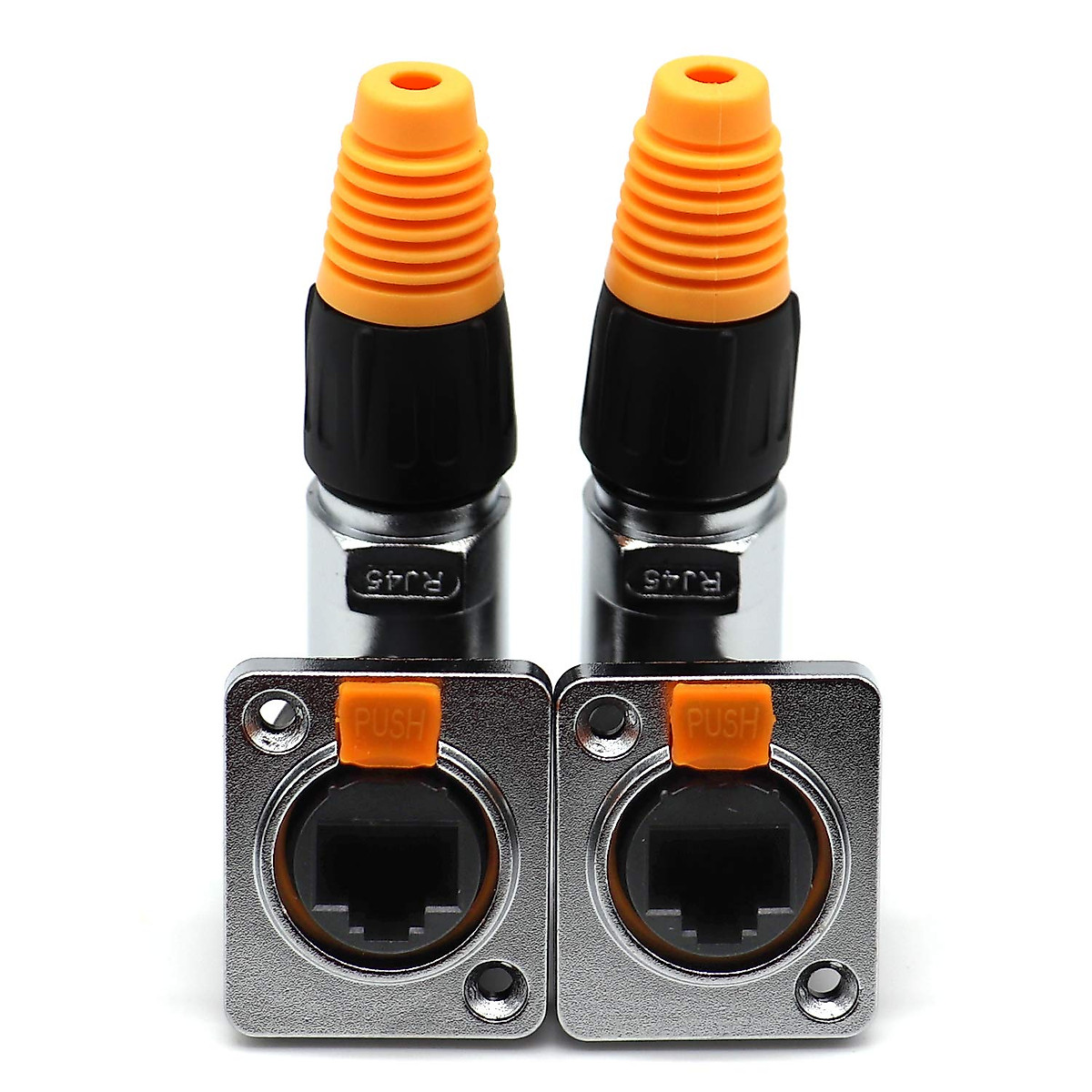 LOCHSOEL RJ45 Interface Waterproof sockets Connector,Right Angle Panel Mounting Shielded RJ45 IP65 Waterproof PCB Signal Panel Cat5/5e/6 8P8C Connector Ethernet LAN Cable Connector(2 Set/4 Pack)