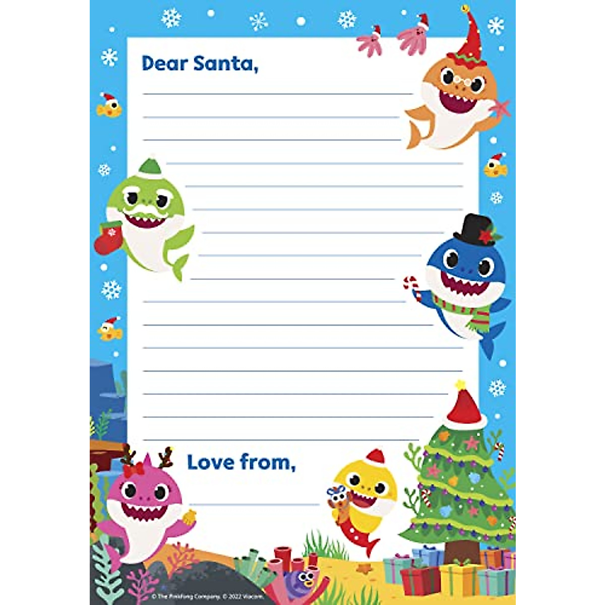 Paper Projects 01.70.40.005 Baby Shark Letter to Santa Pack | Also Includes Door Hanger, Stickers, and Envelope | Perfect for Christmas, Multicoloured, 26cm x15cm