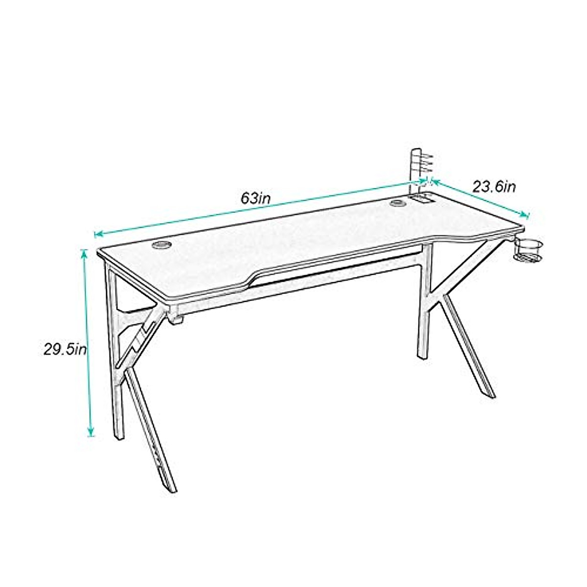 SogesGame Ergonomic Gaming Desk 63inches K Shaped Computer Gaming Desk with XL Mouse Pad Computer Desk,Cup Holder & Headphone Hook, LJ-1909-160all-S8-US