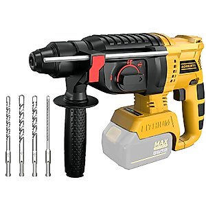 Cordless Rotary Hammer Drill for Dewalt 20V MAX Battery, Brushless SDS Rotary Hammer with Safety Clutch for Concrete/Masonry, 4 Modes with 360°Auxiliary Handle and 4 Drill Bits (Battery not included)