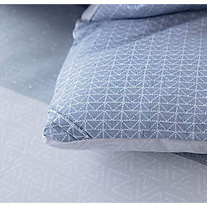 SLEEPBELLA Comforter Queen Size, 600 Thread Count Cotton Baby Blue and Navy Striped Patchwork Reversible Pattern Reversible Blue Comforter Set,Down Alternative Bedding Set 3Pcs (Queen, Blue Patchwork)