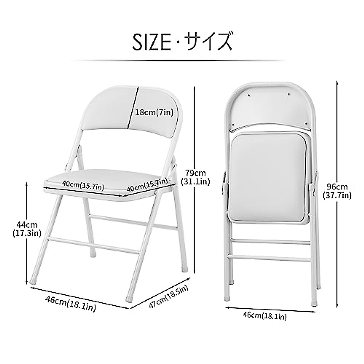 BOOSDEN Folding Chairs 2 Pack, Foldable Chair, Metal Folding Chair, Heavy Duty Folding Chairs with Padded Seats for Outdoor, Indoor, Dining, Party, Off-White