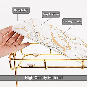 DalimFun 2-Tier Bathroom Organizer Countertop Marbling Tempered Glass, Detachable Vanity Tray Makeup Cosmetics Perfume Counter Organizer Storage Shelves Gold Shelf