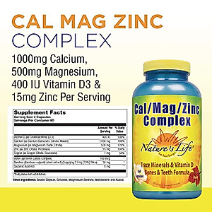 Nature's Life Cal Mag Zinc Complex 100% Daily Value of Calcium, Magnesium, Zinc & VIT D3 for Bone & Heart Health Support 360 Vegetarian Capsules