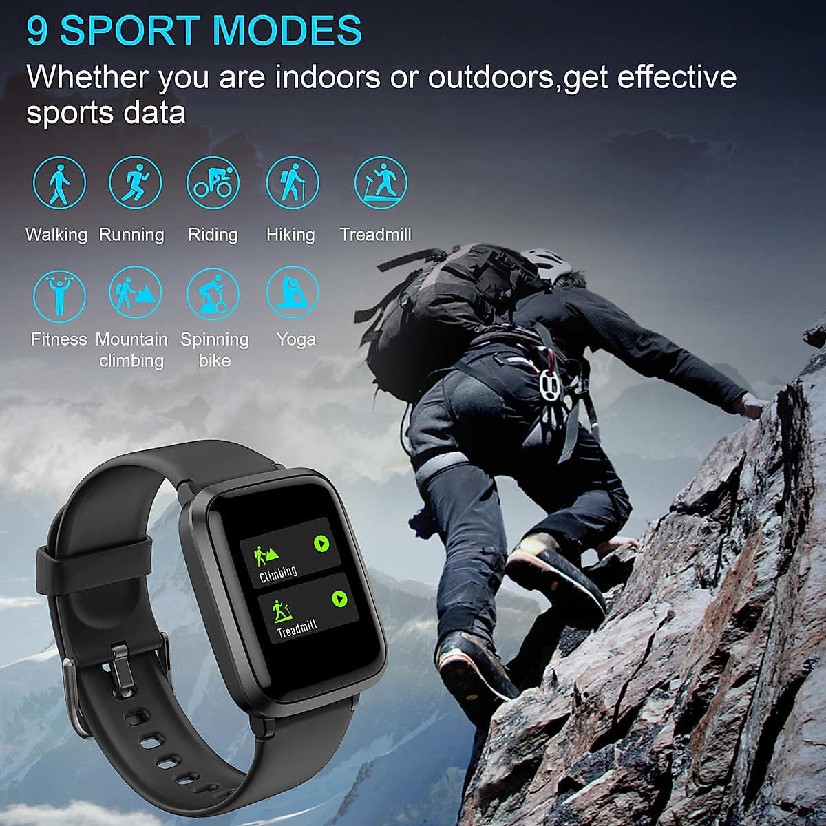 Fitness Tracker with Heart Rate Monitor,Step Counter, Sleep Monitor,Calorie Tracking,Waterproof Activity Tracker with Blood Pressure & SpO2 Smart Watch for Android iPhones Women Men Kids, Black