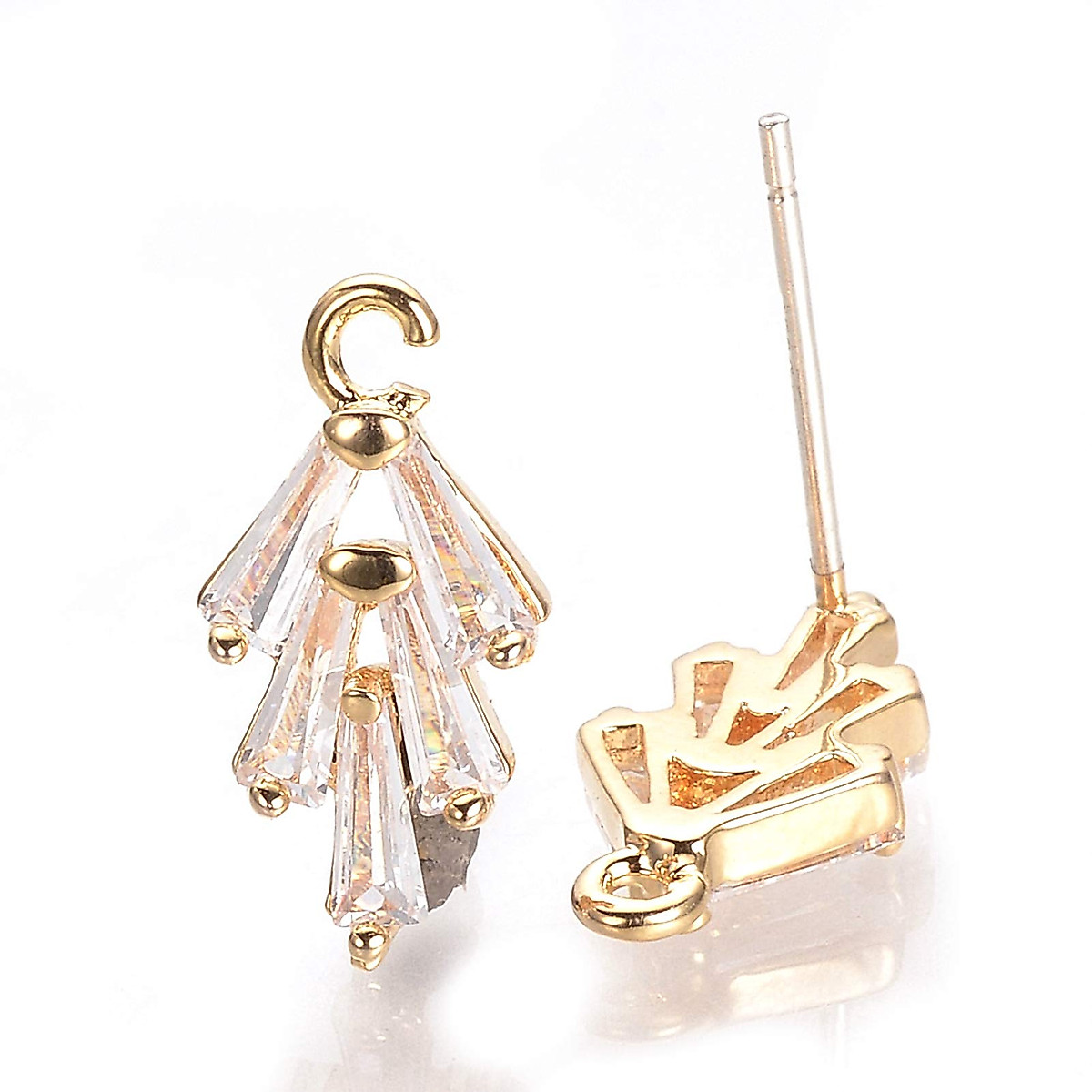 Fashewelry 10 Pairs Brass Cubic Zirconia Post Stud Earrings 18K Gold CZ Earring Findings Ear Piercing Plugs with Loop for Women Girls Dangle Earring Jewelry Making, Leaf