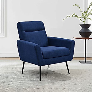 Tiokop Mid Century Modern Upholstered Fabric Accent, Living Room, Bedroom Leisure Single Sofa (Metal Legs), TV armrest seat,Suitable for Small Space Home,Office,Coffee Chair,Dark Blue
