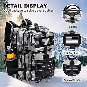 Hannibal Tactical 45L MOLLE Assault Pack, Tactical Backpack Military Army Camping Rucksack with Bottle Holder, 3-Day Pack Trip w/USA Flag Patch, D-Rings, Urban
