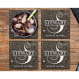 Krebs Custom Coaster Set of 4 - Personalized Name Monogram Drink Coasters - Absorbent Stone Coasters with Non-Slip Cork Backing - 4" Large Coasters for Anniversary, Housewarming, Wedding