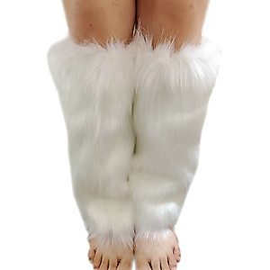 gupiar Women's Fur Leg Warmers Sexy Furry Fuzzy Leg Warmers Soft Boot Cuffs Cover White