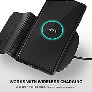 VENA vCommute Wallet Case Compatible with Samsung Galaxy S23 Ultra (2023), (Military Grade Drop Protection) Flip Leather Cover Card Slot Holder with Kickstand - Space Gray