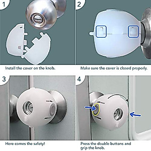 Heart of Tafiti Door Knob Child Proof Locks, Toddler Door Knob Cover, Baby Proof Safety Locks for Doors, 4 Pack/White (Also Safe for People Suffering from Dementia)