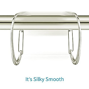 Nickel Shower Curtain Rings, Rustproof Shower Curtain Hooks for Bathroom, ZESLMG Decorative Shower Hooks Rings for Shower Curtain Rod Hangers, Set of 12 D-Shaped Design