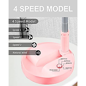 UN UNITEDTIME Desk and table fan, Air Circulator Fan Portable Travel Fans Battery Operated or USB Powered,Adjustable Height Foldaway with remote Control Timer, 4 Speed Settings (Pink)
