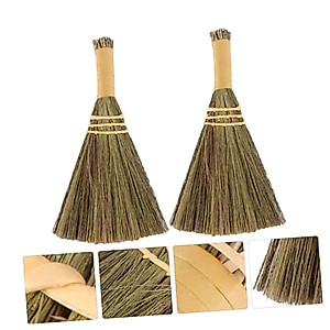 Amosfun 2pcs Miscanthus Small Broom AWN Mini Craft Brooms Wizard Broom Mini Cleaning Broom Tabletop Decor Miniature Artificial House Broom Cleaning Supplies Dark Brown Dried Miscanthus