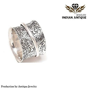 925 Sterling Silver Spinner Flowers Ring for Women Fidget Anxiety Relief Ring Band Meditation Ring (10)