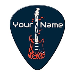 Guitar Graphic Personalized Guitar Picks - 5 picks total - Just Add your Name. Premium White Celluloid. Great Gift for Any Guitarist.