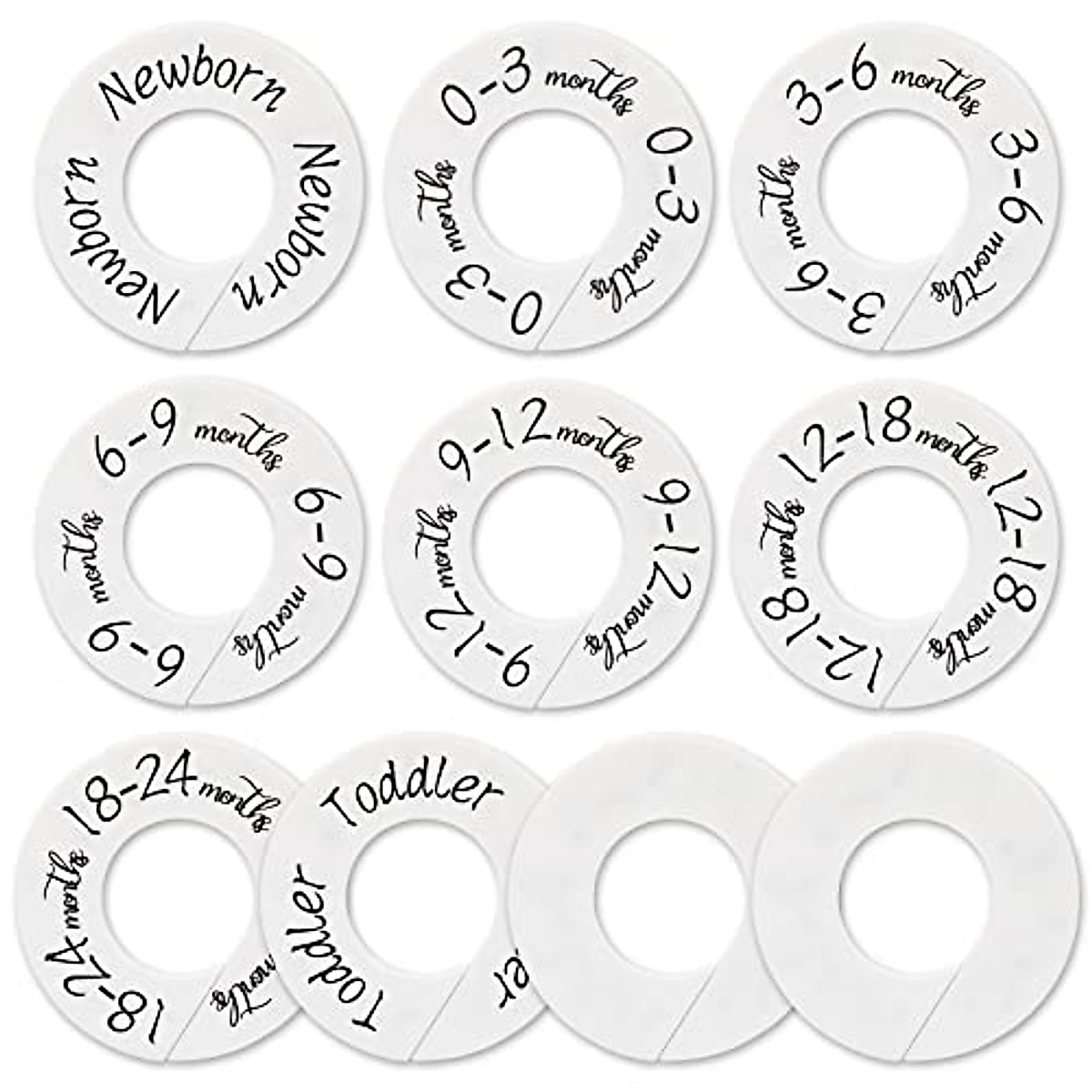 Baby Closet Dividers - Set of 10 from Newborn to Toddler and 2 Blanks with Colored Box,Baby Size Divider Fits 1.65" Rod- [White Unisex]