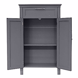 UDeuxff Bathroom Storage Cabinet,Freestanding Bathroom Floor Cabinet,Kitchen Pantry Cabinet,Wooden Side Storage Organizer with Double Door for Kitchen,Living Room,Bathroom (Gray)