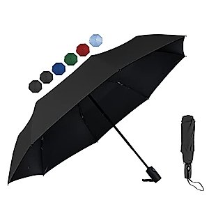 VIVIAN & TOMMY Travel Umbrella Windproof Auto Open Close Compact Folding Umbrella UV Protection Strong Steel Lightweight Portable for Women and Men (Black)